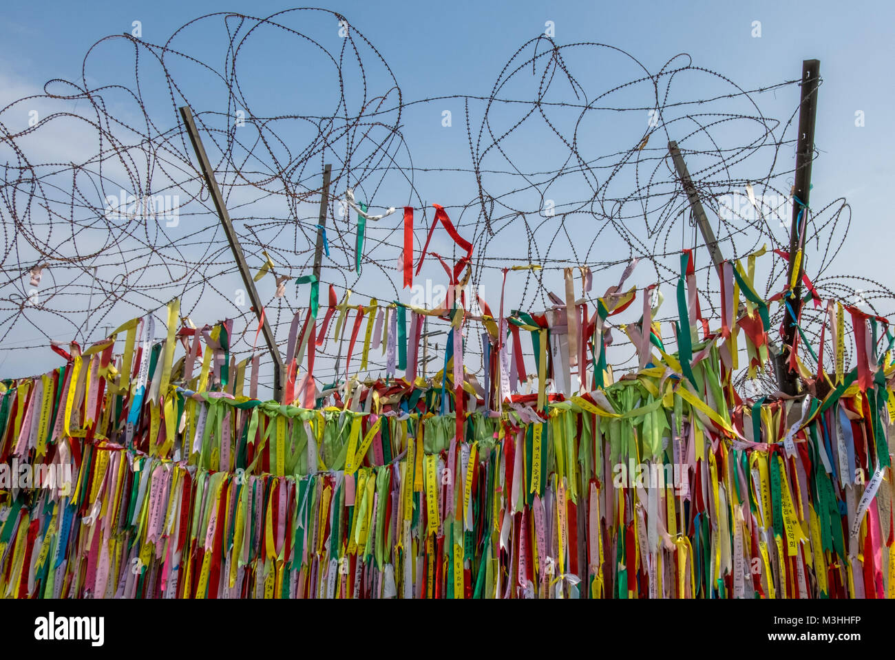 Peace ribbons near the demilitarized zone on the border between North ...