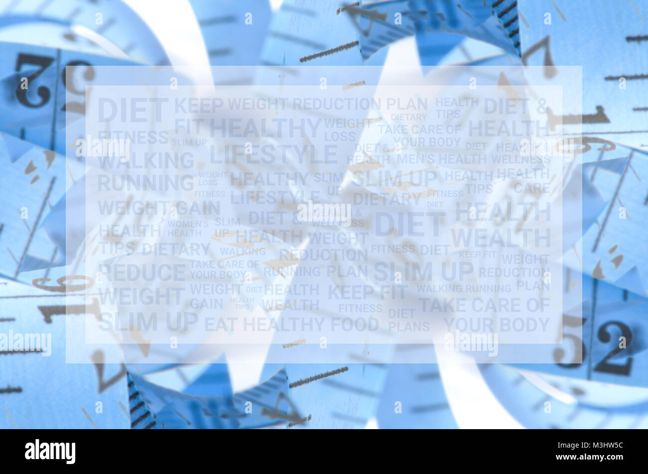 Blank background for health concept text, word cloud, close up of blue ...