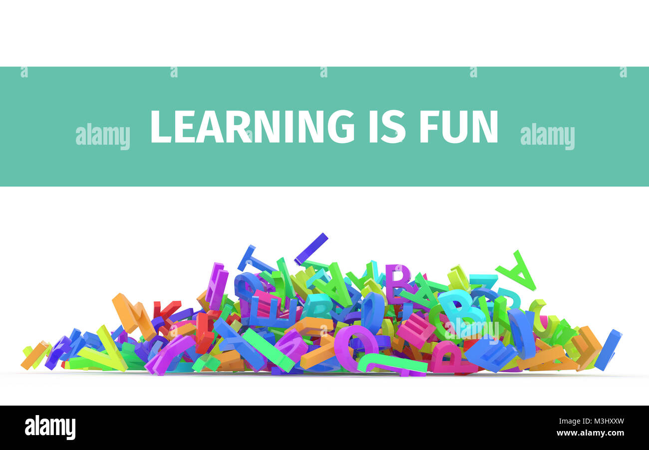 Learning is fun conceptual with stack of colorful alphabets letters ...