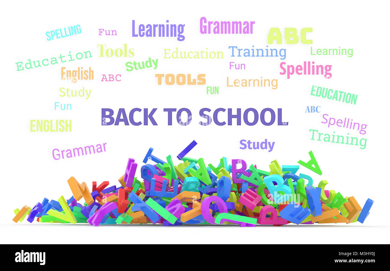 Back to school conceptual word cloud with stack of colorful alphabets ...