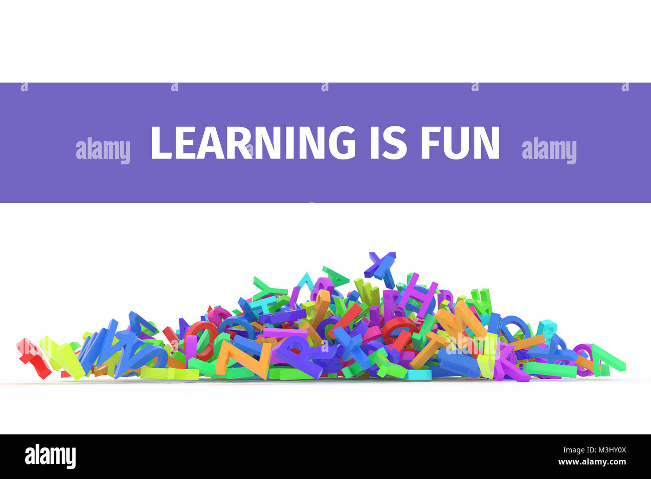 Learning is fun conceptual with stack of colorful alphabets letters ...