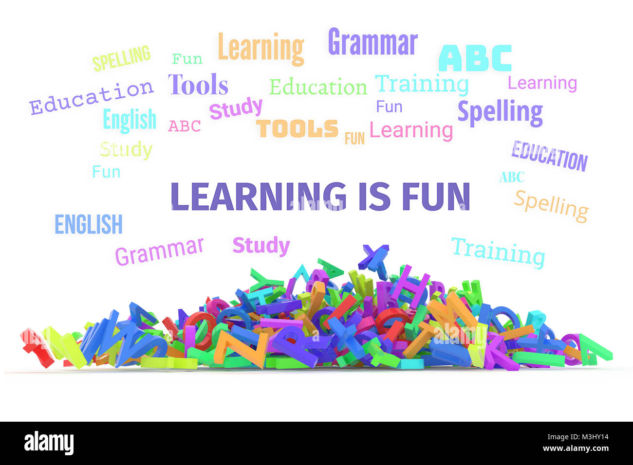 Learning is fun conceptual word cloud with stack of colorful alphabets ...
