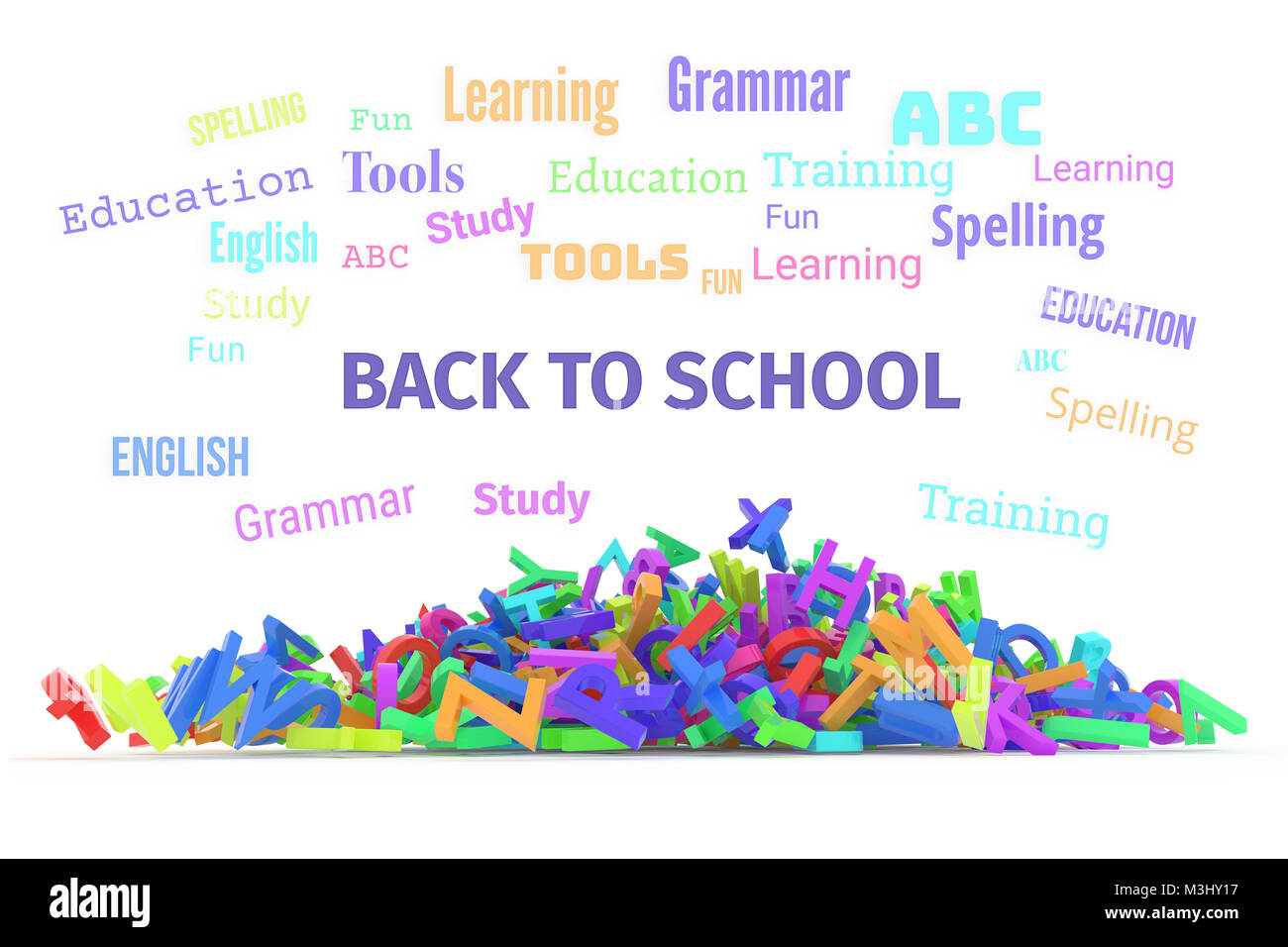 Back to school conceptual word cloud with stack of colorful alphabets ...