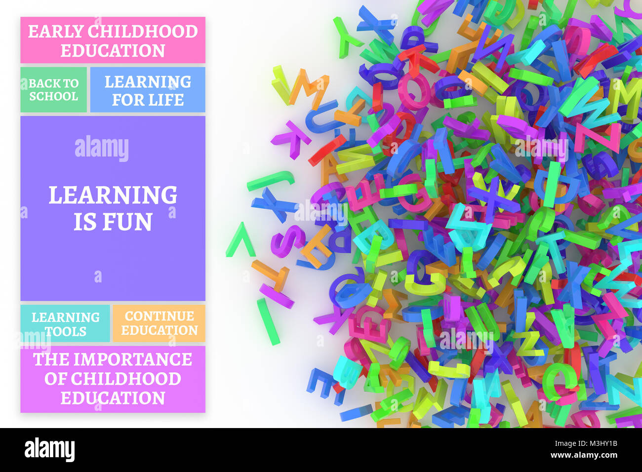 Learning is fun conceptual word cloud with stack of colorful alphabets ...