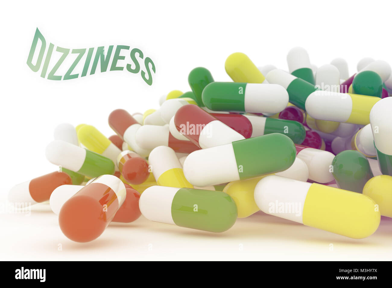 Dizziness, health conceptual with bunch of capsules, medicine or pills ...