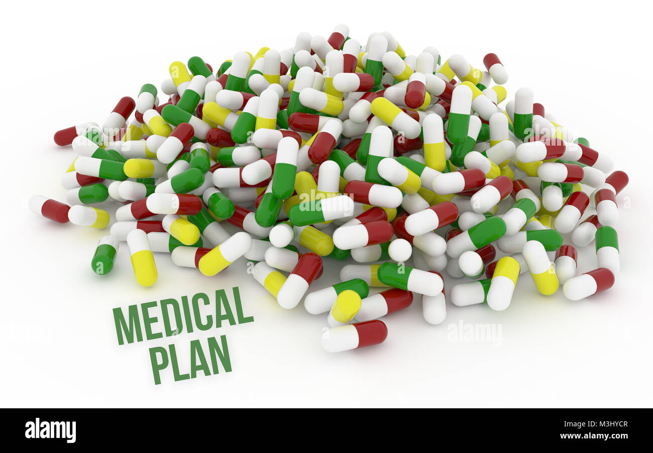 Medical plan, health conceptual with bunch of capsules, medicine or ...