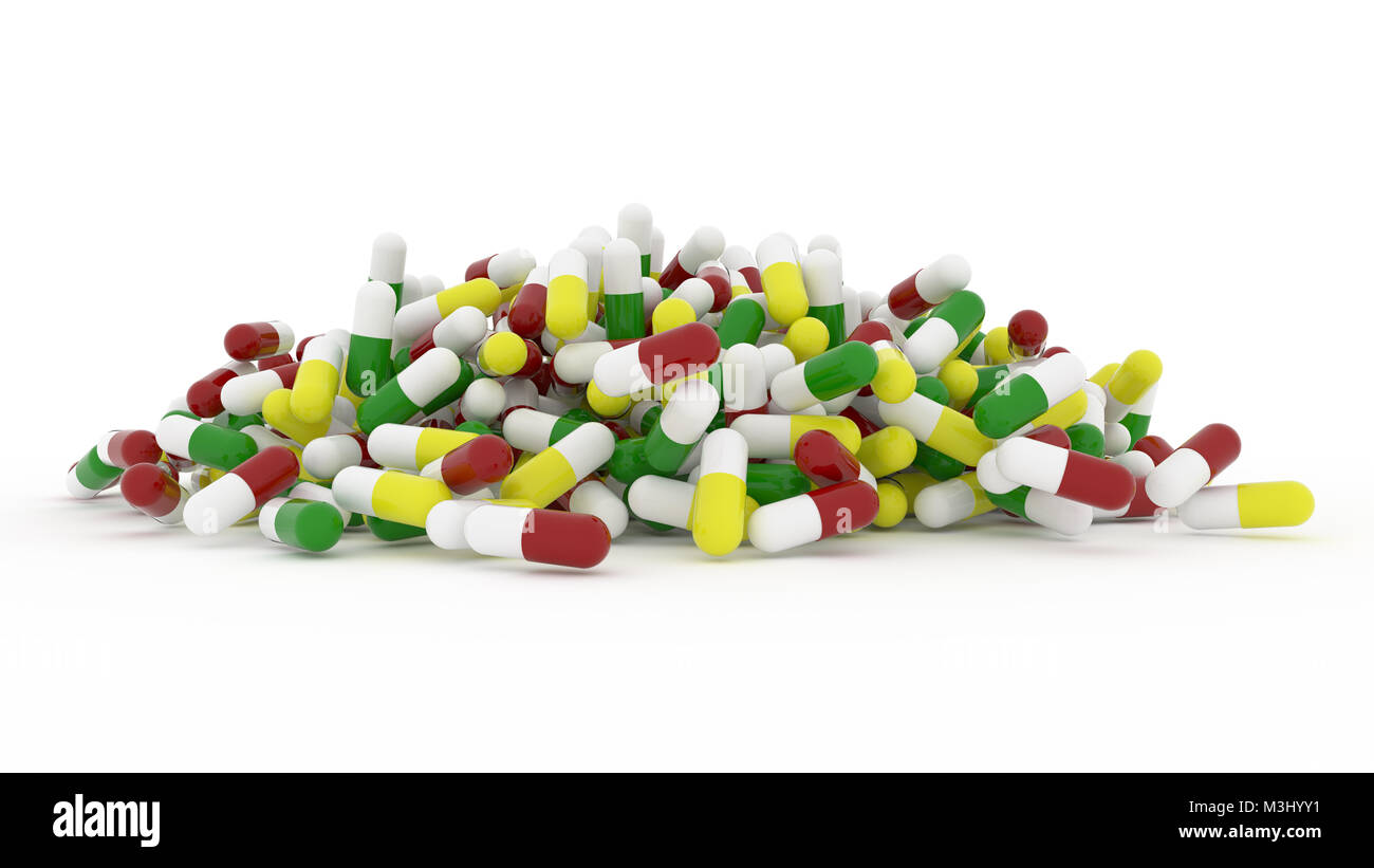 Health conceptual with bunch of capsules, medicine or pills, isolated ...