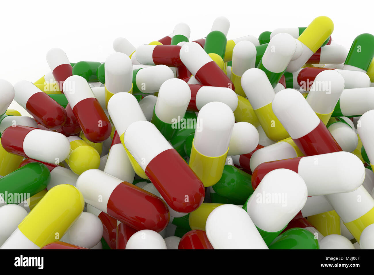Health conceptual with bunch of close up capsules, medicine or pills ...