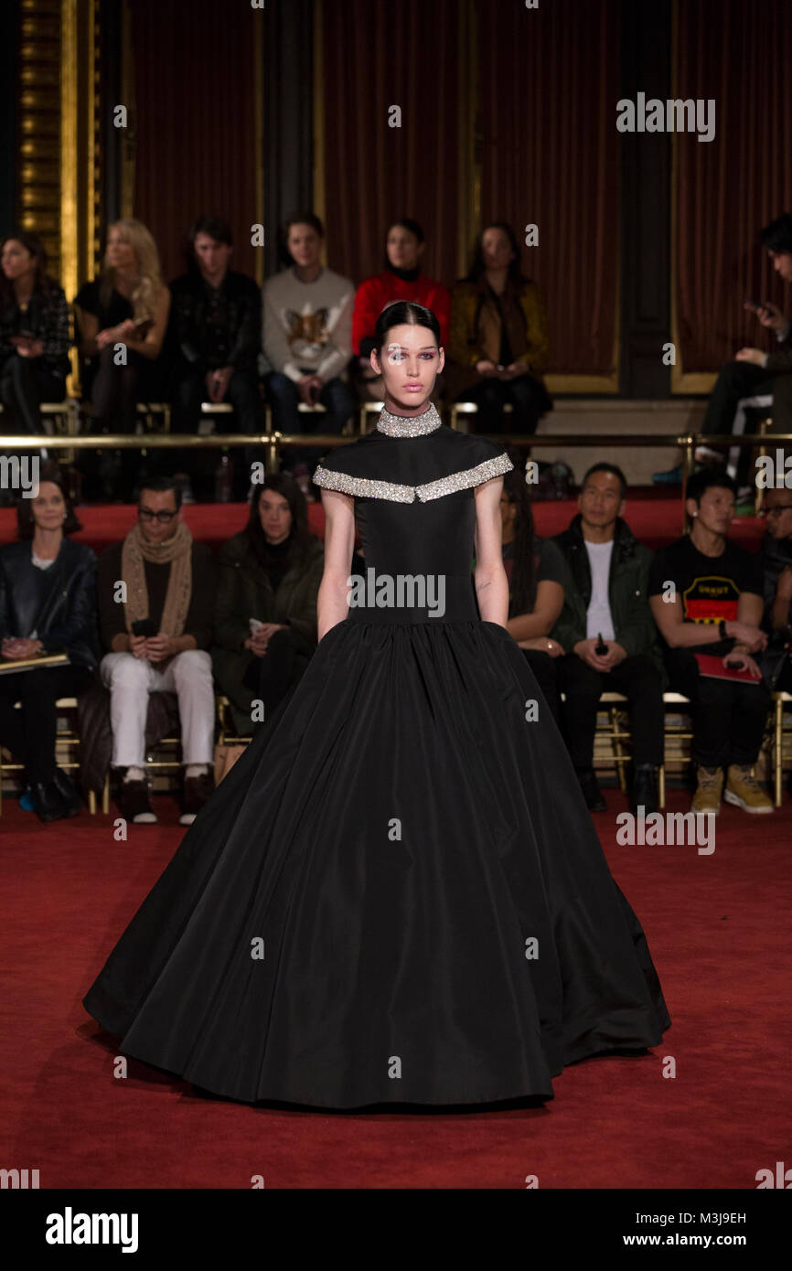 New York, USA. 10th February, 2018. Model Avie Acosta walks the runway ...