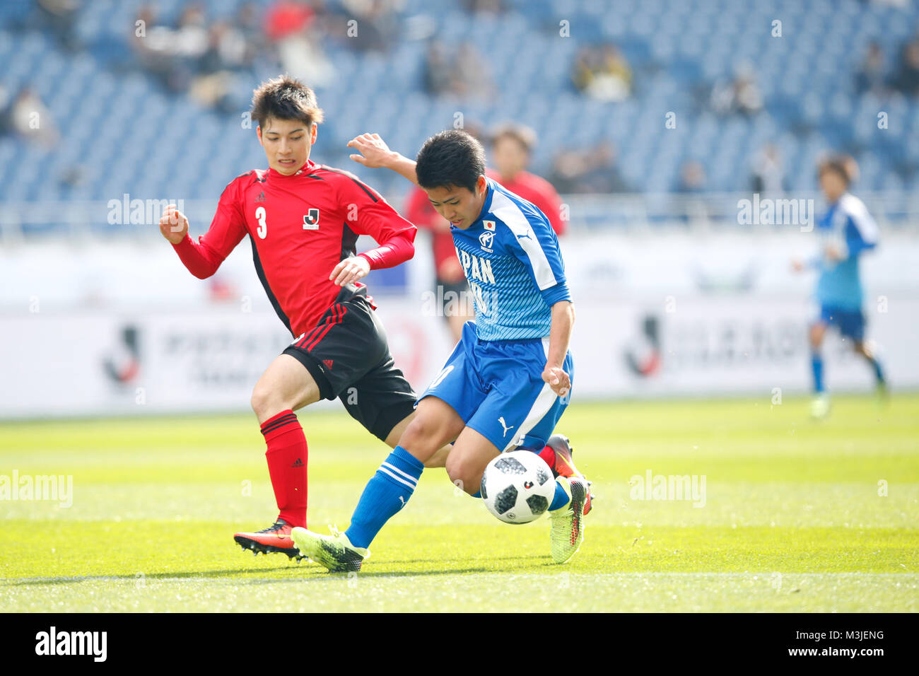 Saitama, Japan. 10th Feb, 2018. (L to R) Yuki Ozaki (U-18 J.League), Riku Iijima (High school ...
