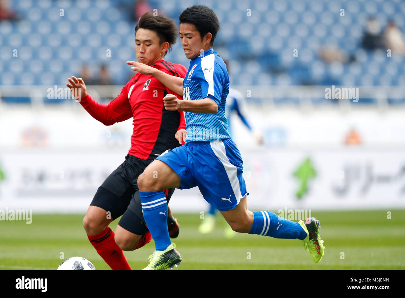 Saitama, Japan. 10th Feb, 2018. (L to R) Shinpei Fukuoka (U-18 J.League), Riku Iijima (High ...