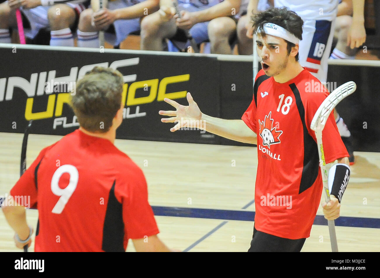Toronto, Canada. 11th February, 2018. Robillard Felix (18) celebrates ...
