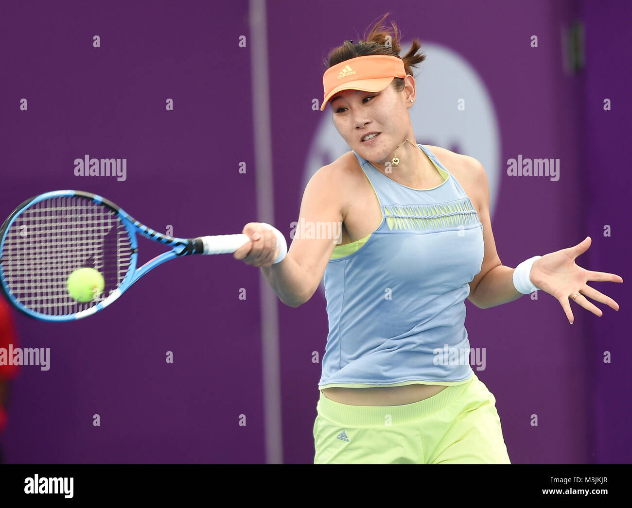 Doha, Qatar. 11th Feb, 2018. Duan Yingying of China hits a return ...