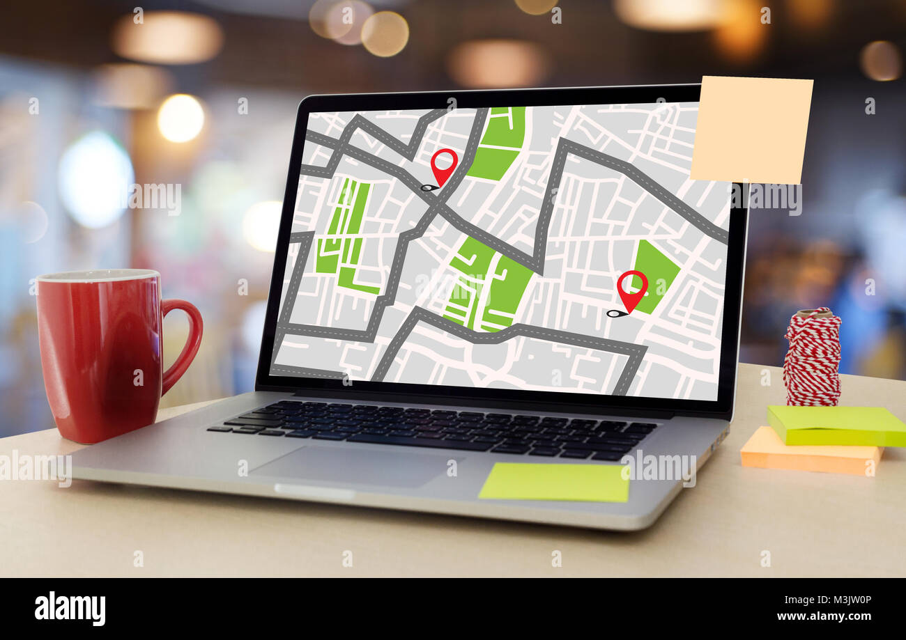 GPS Map to Route Destination network connection Location Street Map ...