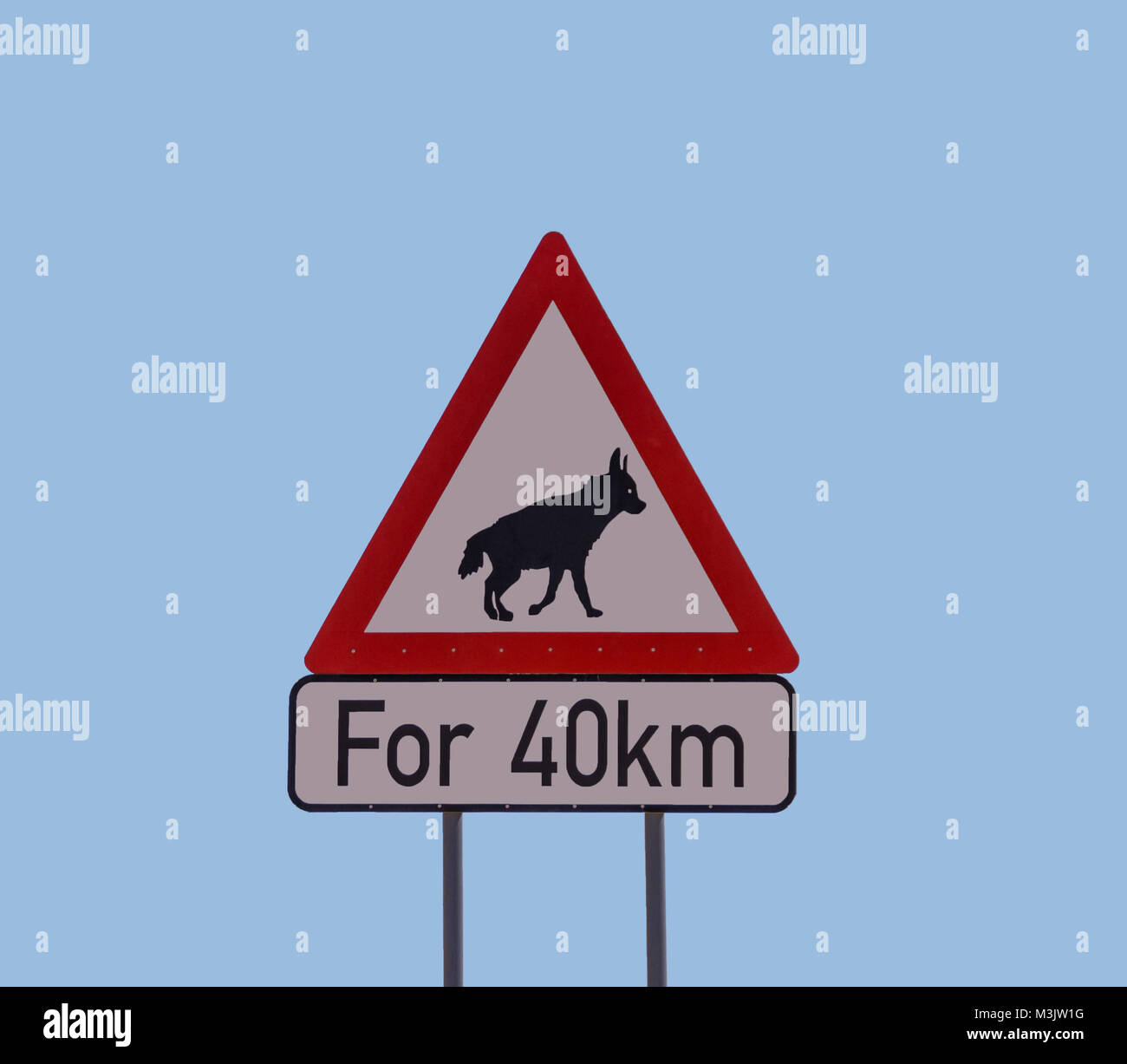 Roadside sign warning of wildlife - in this case, Hyena Stock Photo - Alamy