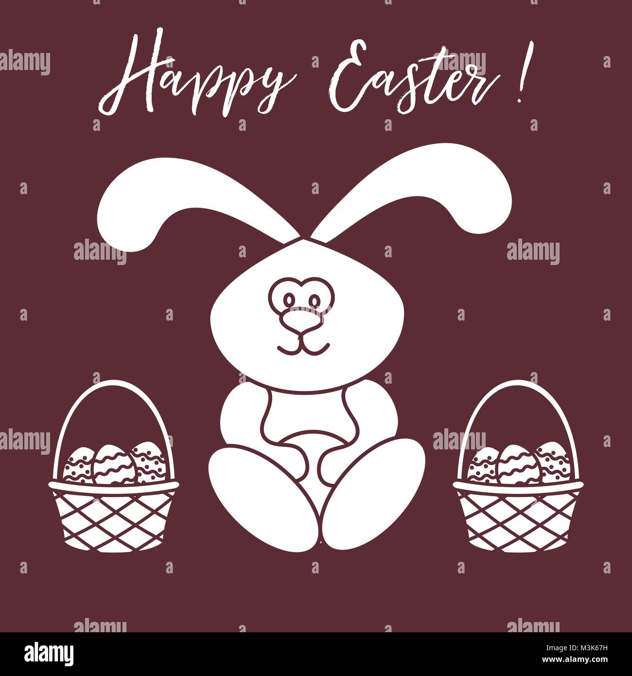 Easter symbols. Easter rabbit and two baskets of decorated eggs. Design ...