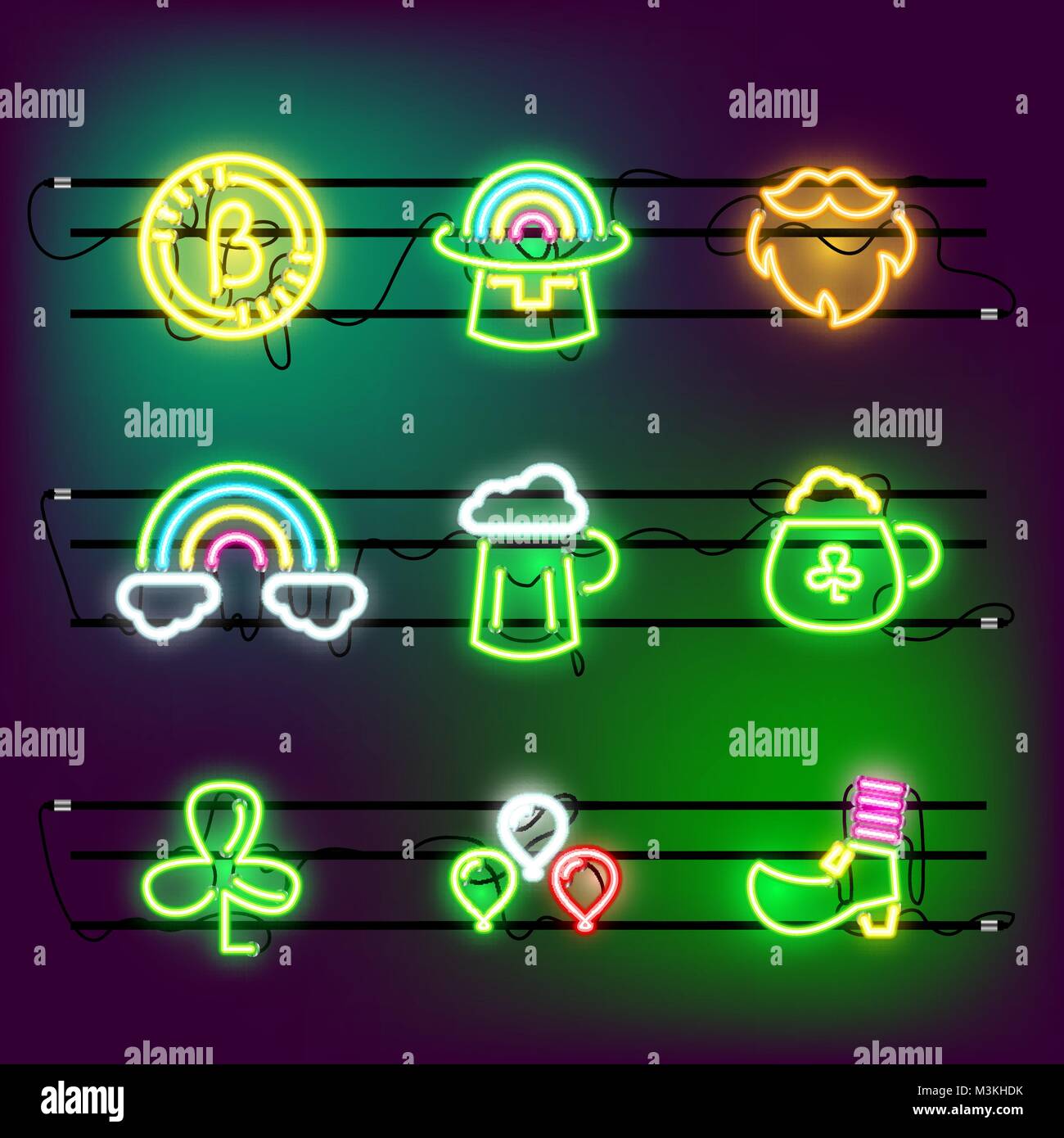 St Partricks Day Icon Set Neon Effect Stock Vector Image And Art Alamy