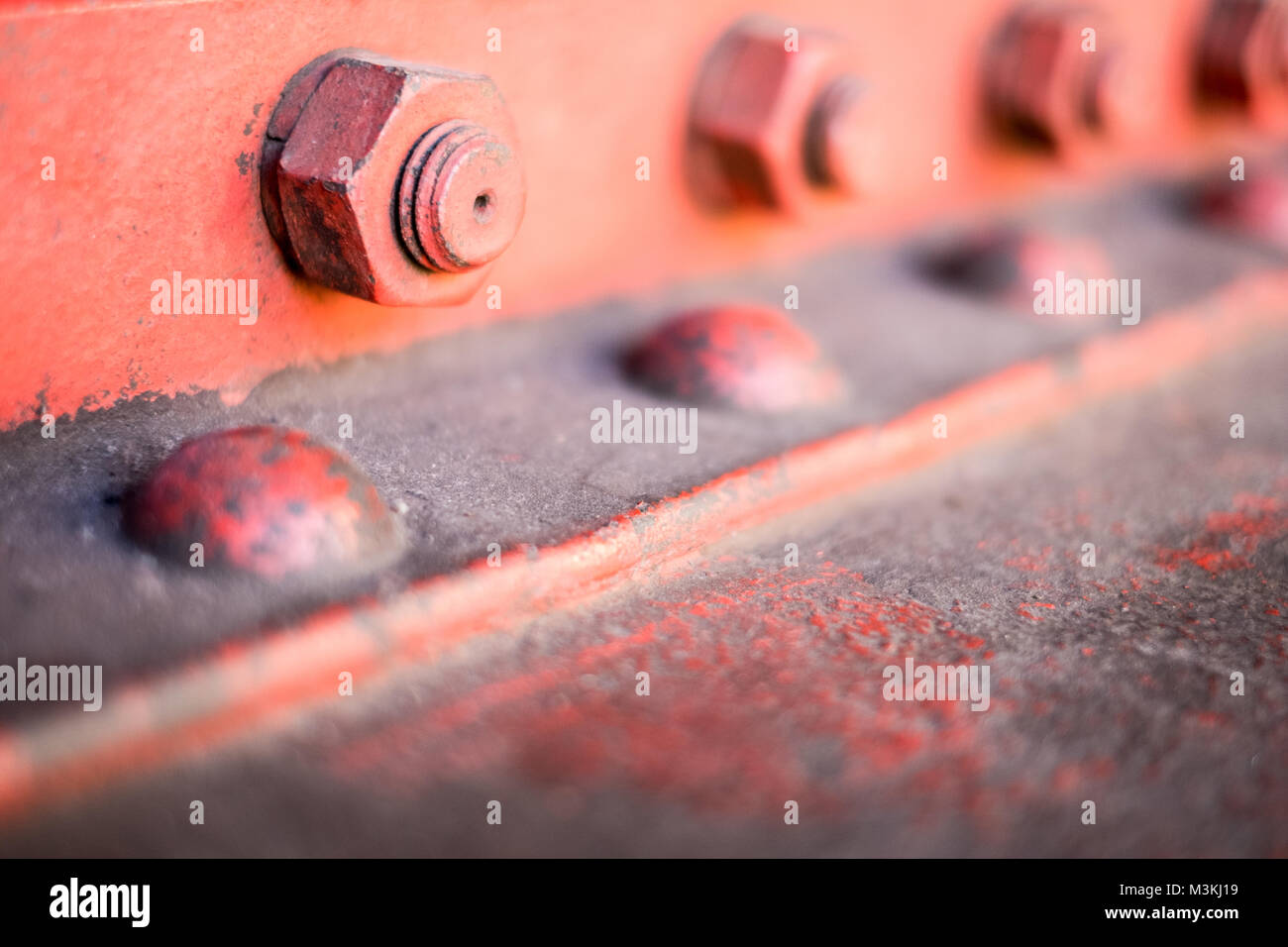 row of bolt, screw and nuts closeup - steel construction detail Stock ...