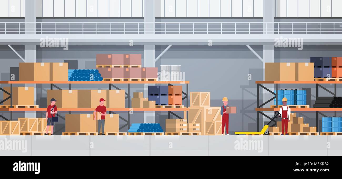 Warehouse Interior Box On Rack And People Working. Logistic Delivery ...