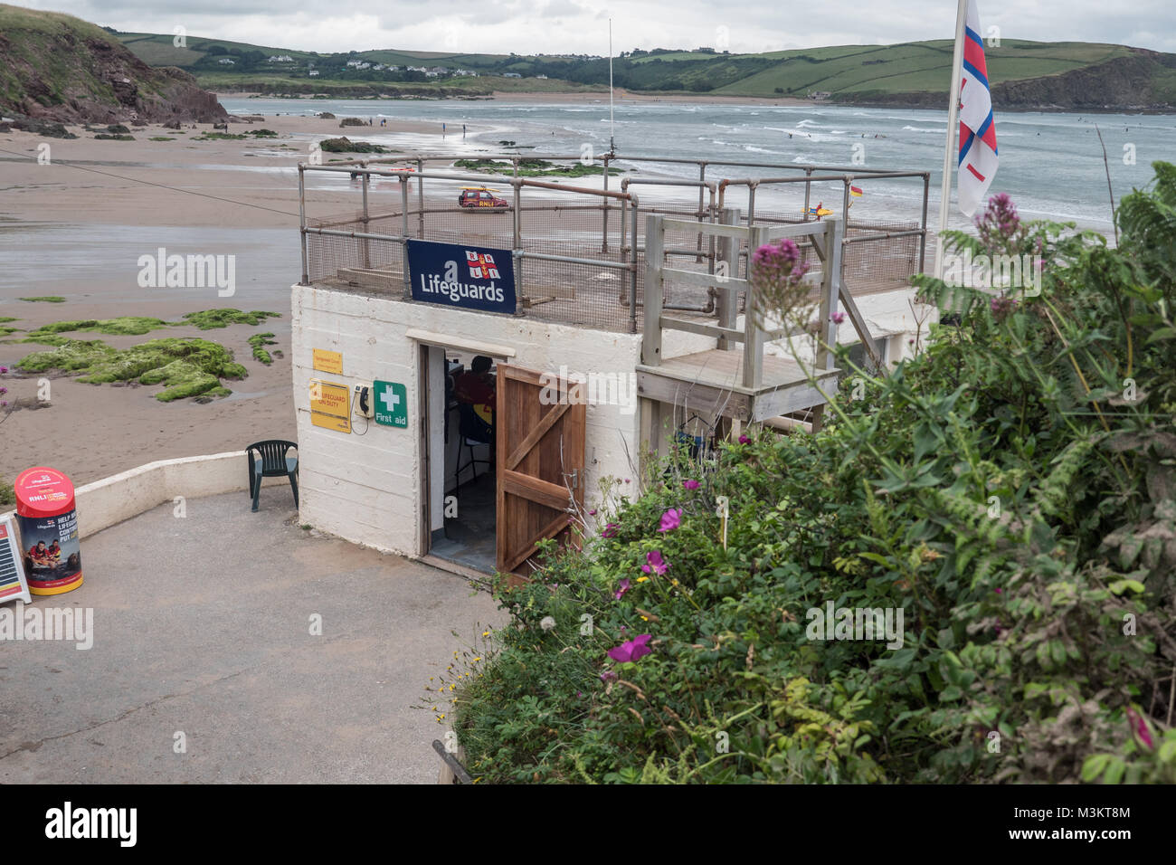 The Lifeguards station building on Bigbury Beach, Bigbury-on-Sea, Devon ...