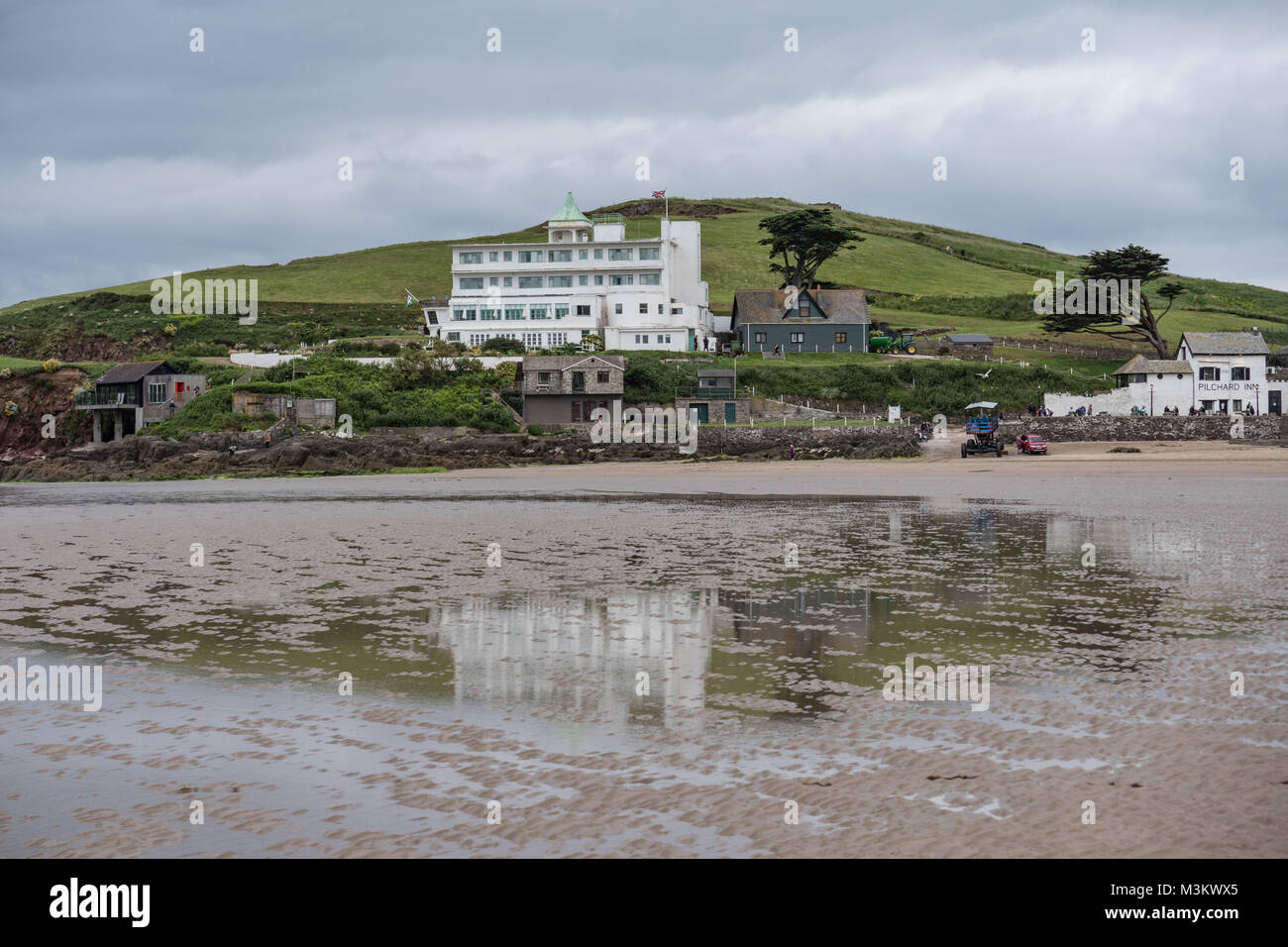 Burgh Island Hotel Pilchard Inn and Bigbury Beach, South Devon, UK ...
