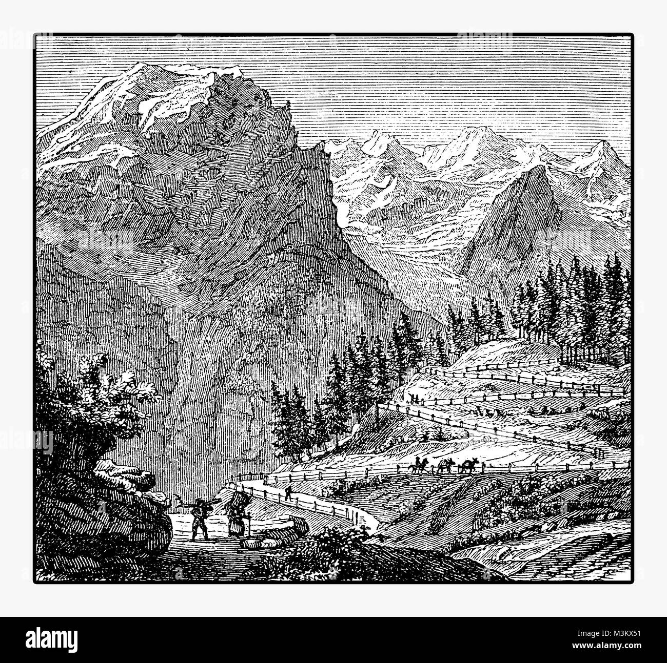 Drawing italian mountain landscape Cut Out Stock Images & Pictures - Alamy