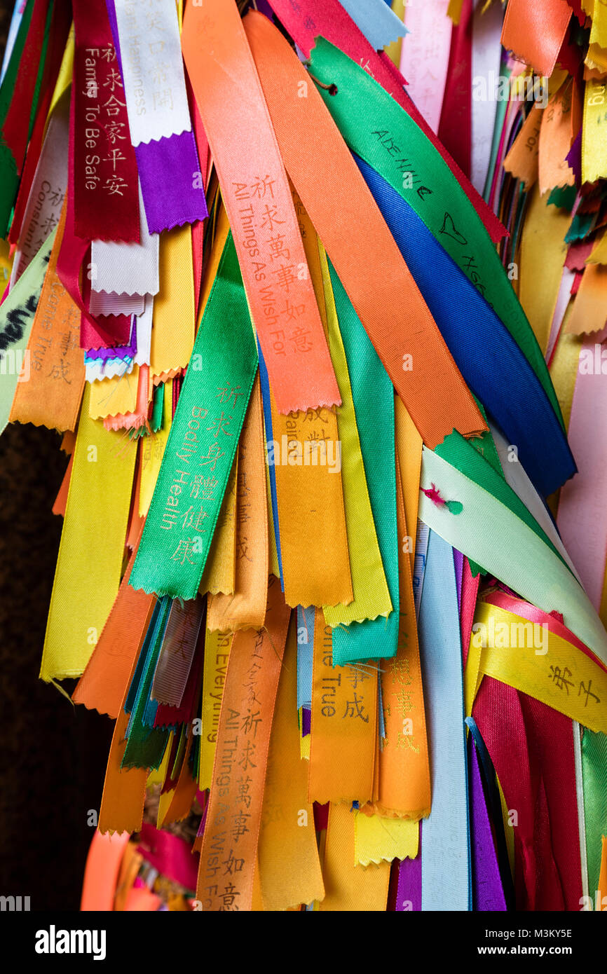 PENANG, MALAYSIA, DECEMBER 19 2017: Wish ribbons in chinese buddhist ...