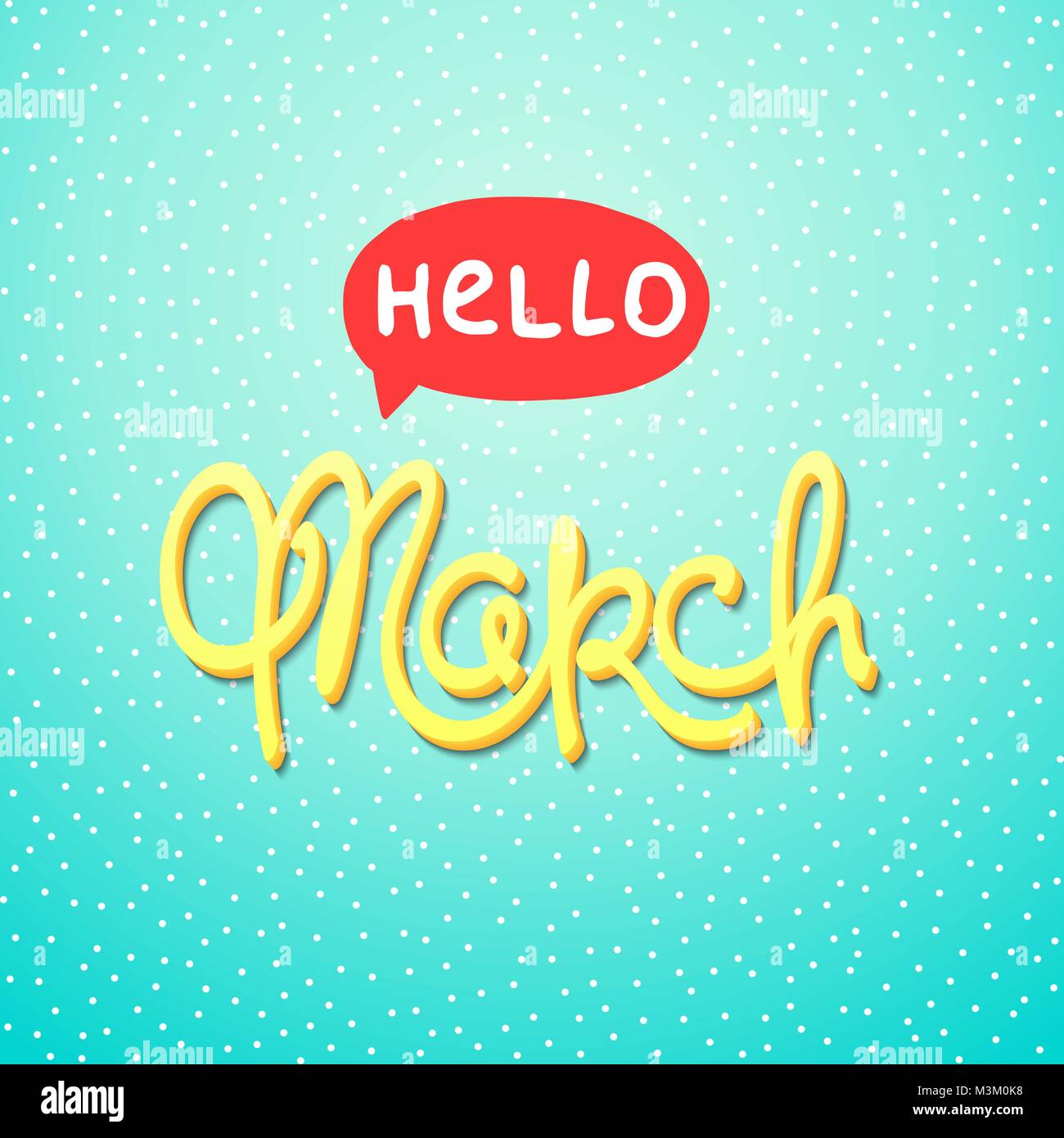 Hello, March. Funny greeting poster in 80-90s style. Vector design ...
