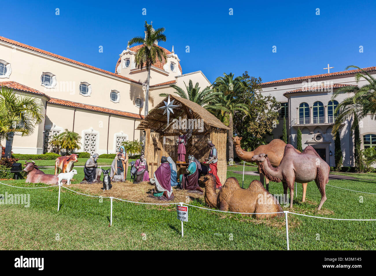 Life size Nativity scene outside the Church of the Little Flower, Coral ...