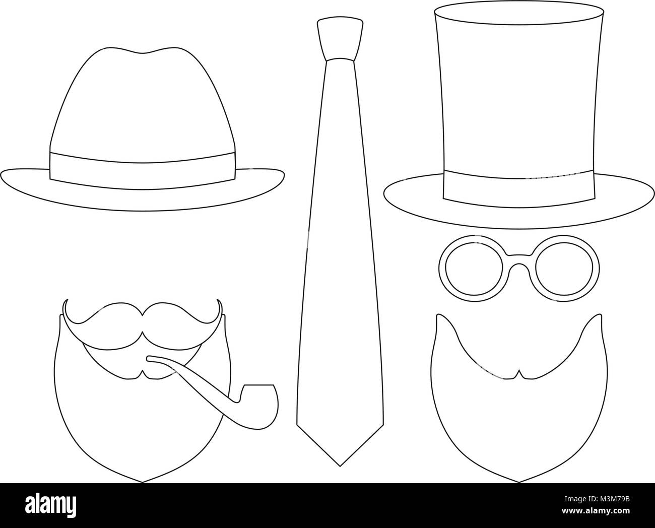 Icon line art poster man father dad day avatar elements set tall hat ...