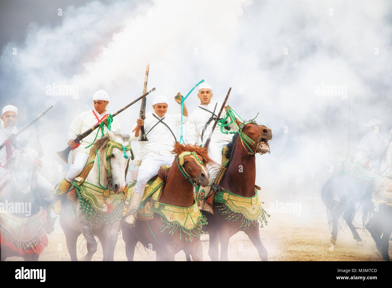 Horses and riders charging with the horses and shooting muskets ...