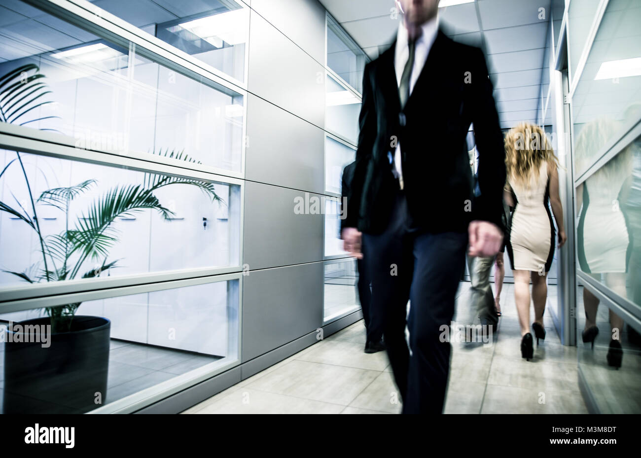 Business office daily life. Blurred people walking in an office ...