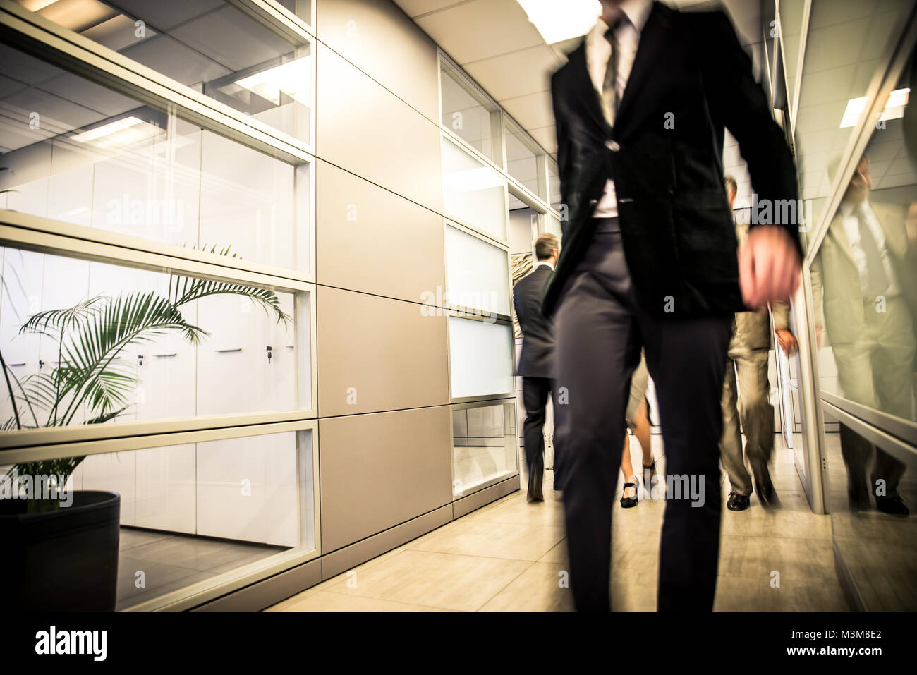 Business office daily life. Blurred people walking in an office ...