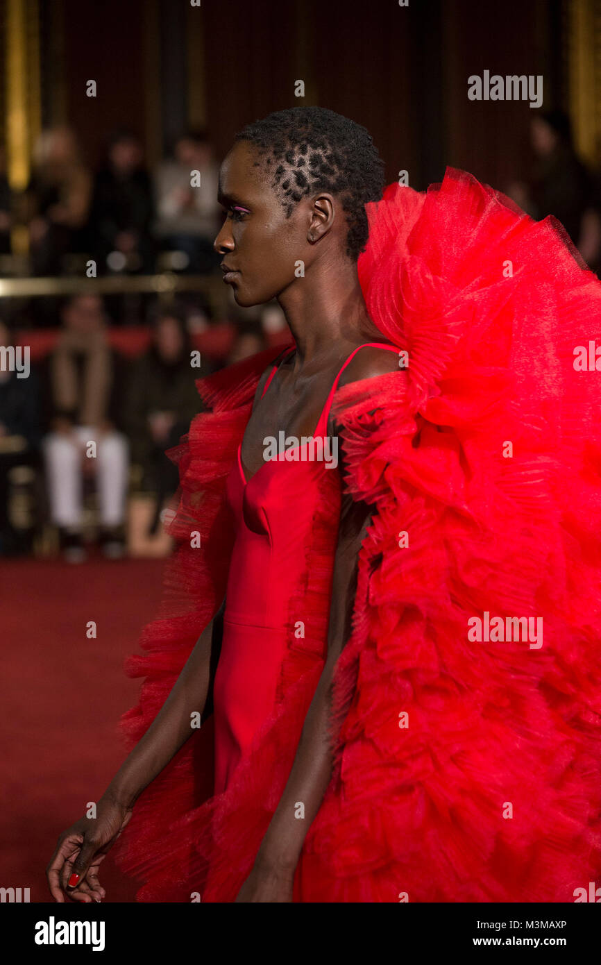 New York, United States. 10th Feb, 2018. Model walks the runway at the ...