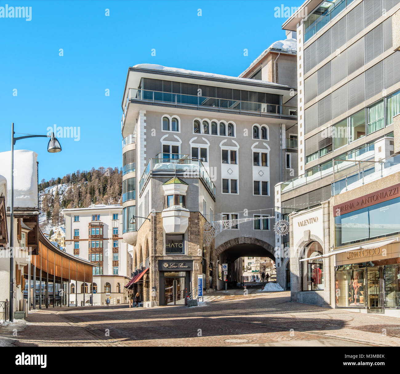 Architecture at the town center of St.Moritz, Grisons, Switzerland ...