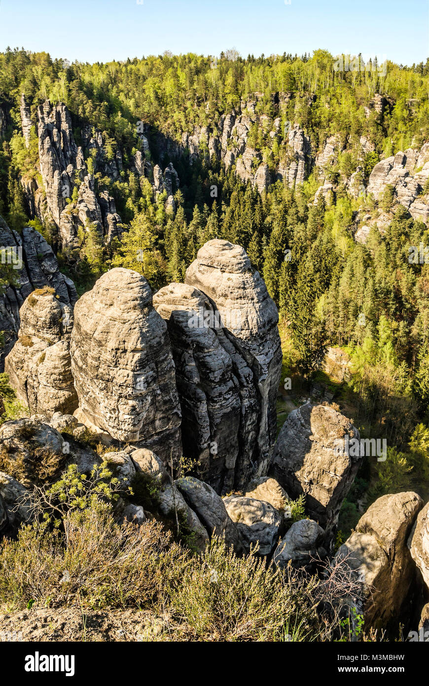 Mountain landscape at the Saxon Swiss, Saxony, East Germany Stock Photo ...