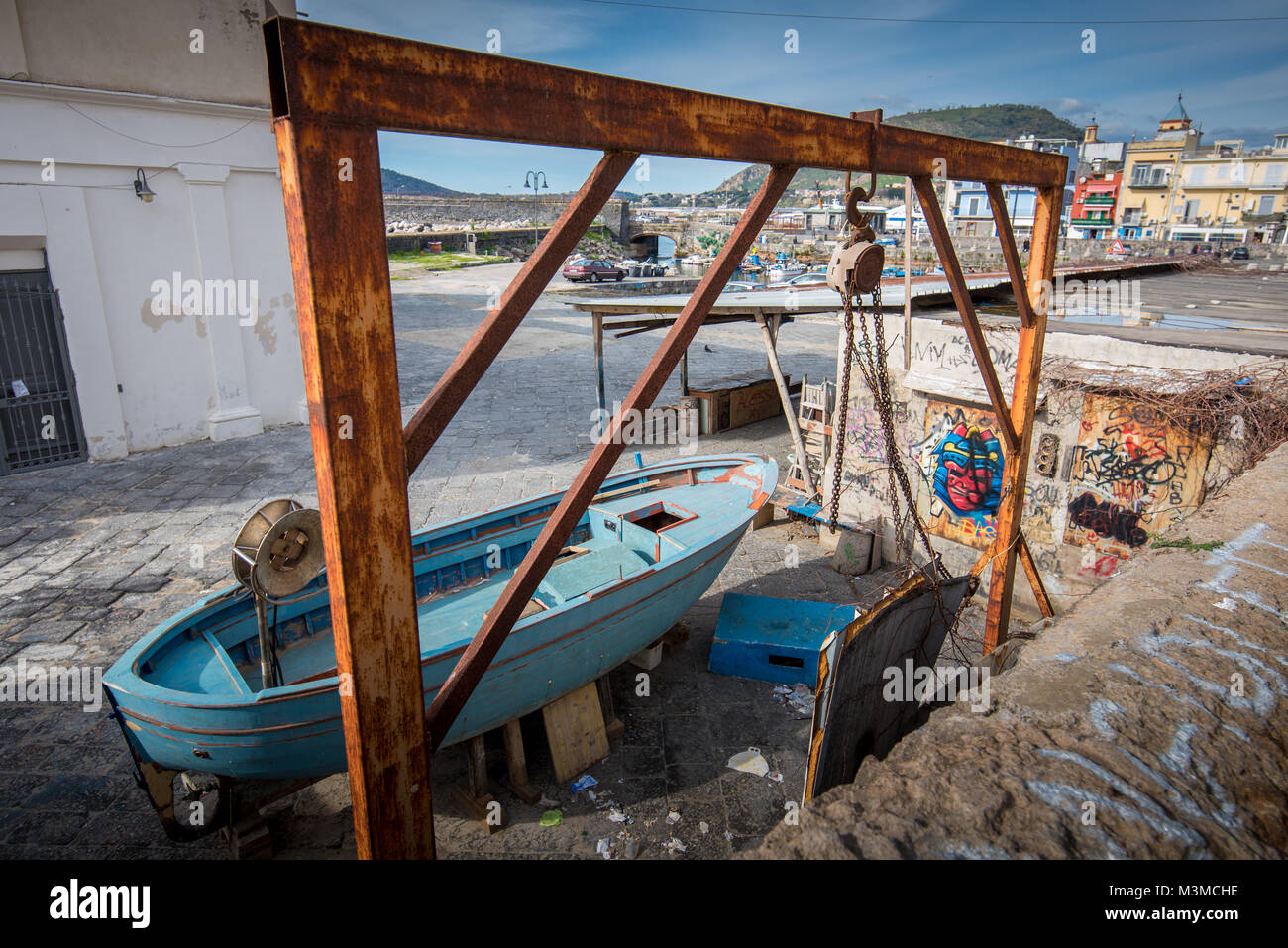 old Shipyard in front of a church in Pozzuoli, Naples, Italy Stock ...