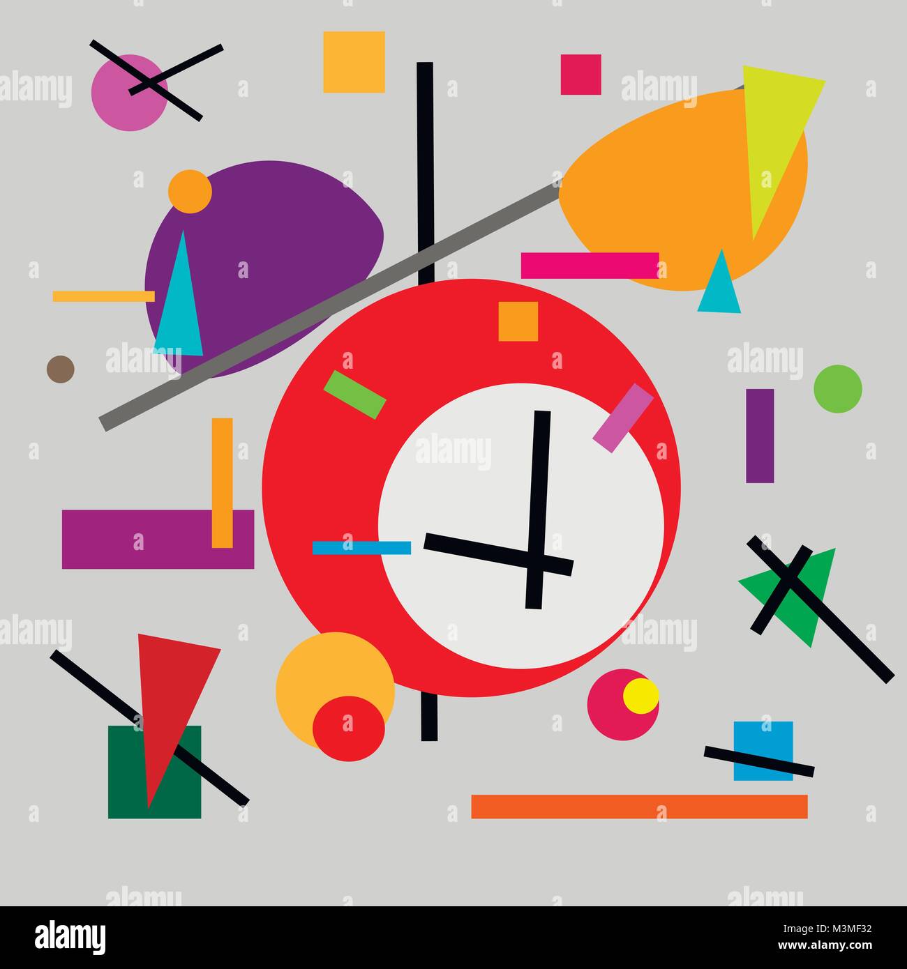 Geometric illustration of retro alarm clock cubism supermatism. A ...