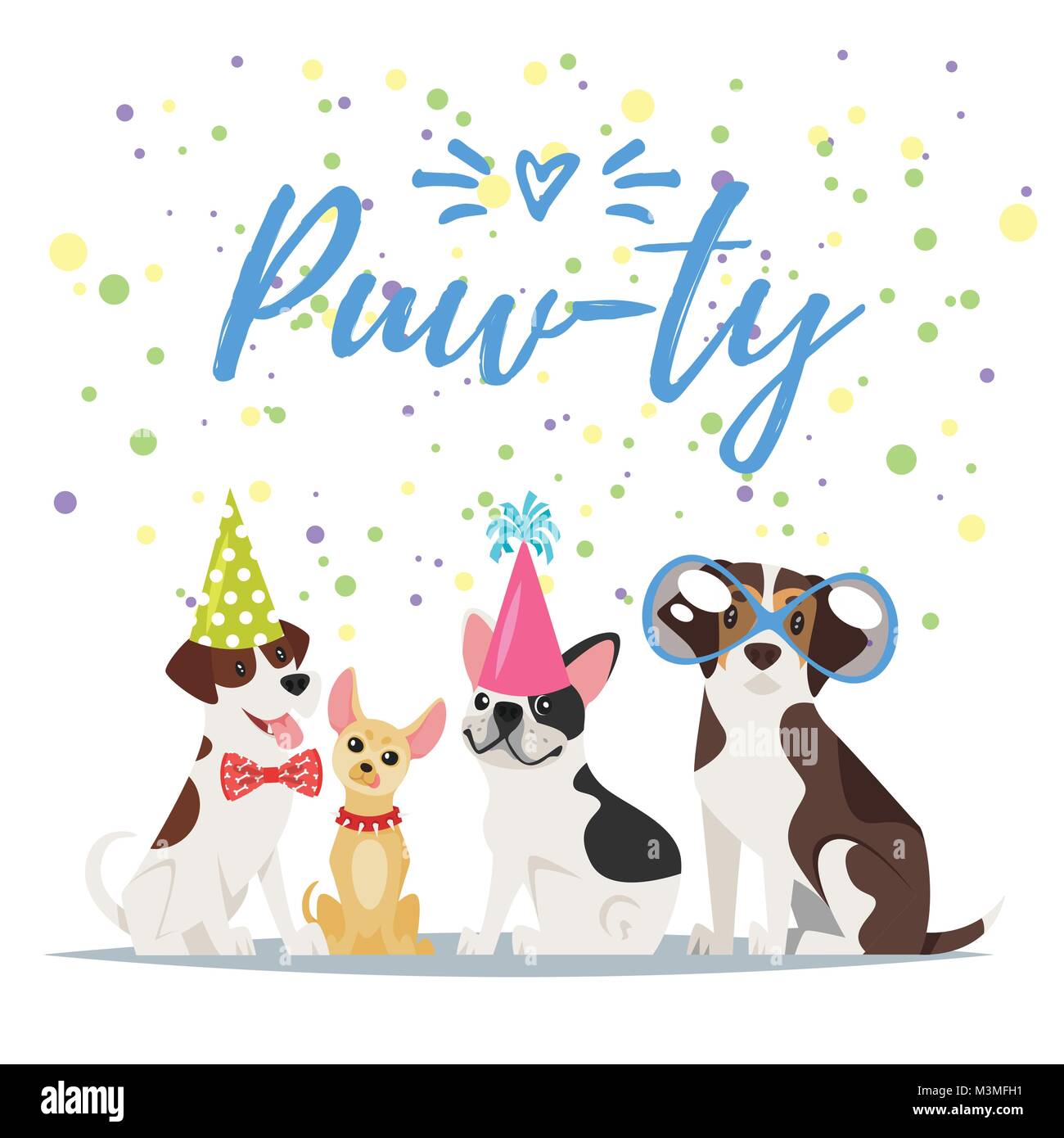 Vector cartoon style illustration of Dog party greeting card with dogs ...