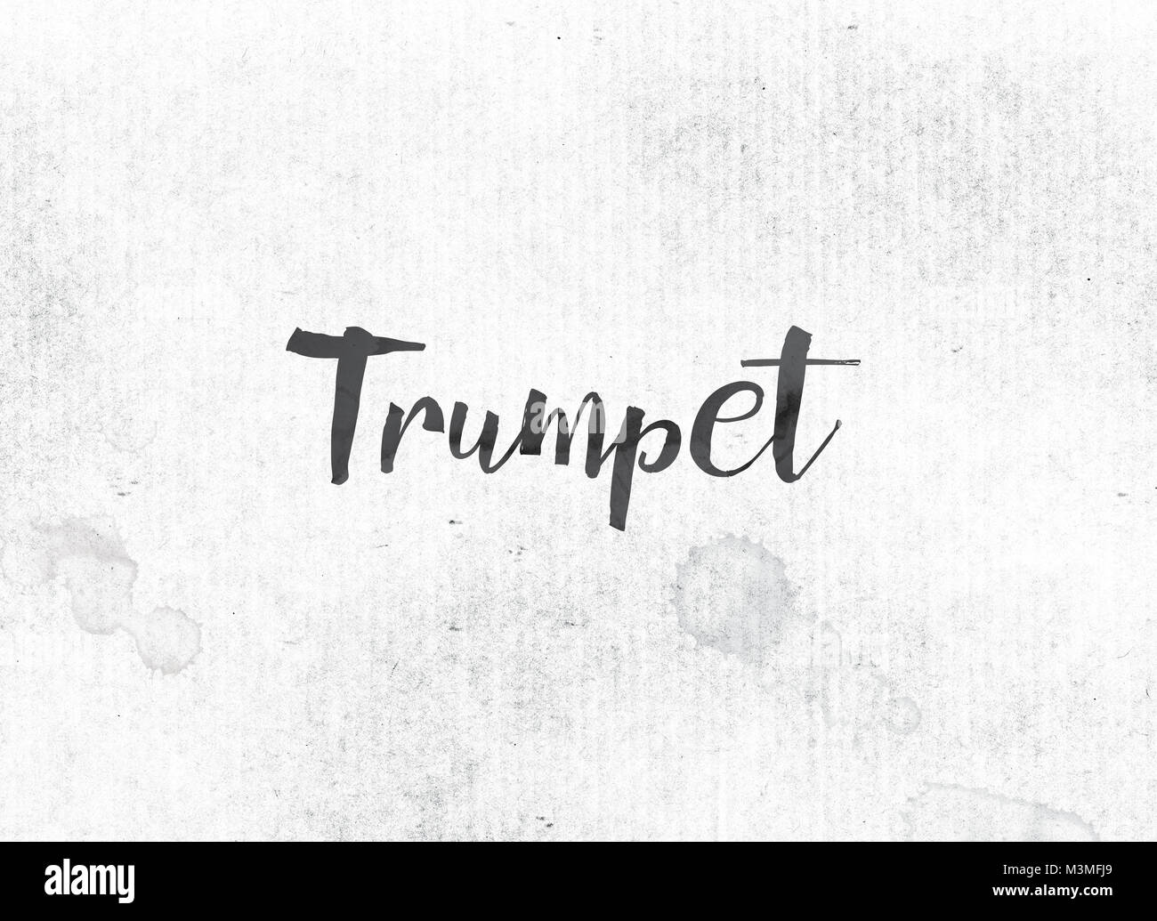 The word Trumpet concept and theme painted in black ink on a watercolor ...