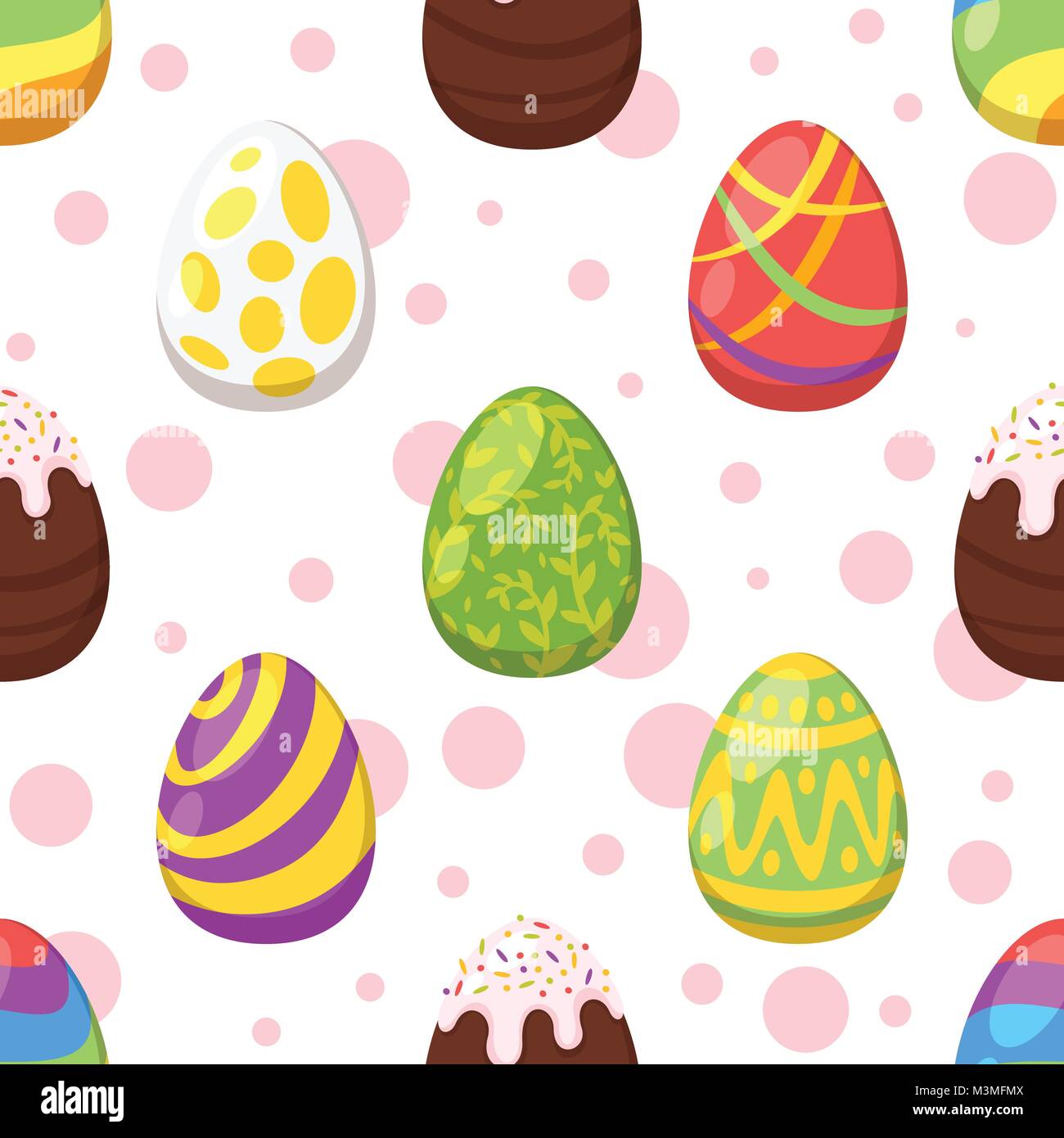 Vector cartoon style seamless pattern with Easter colorful festive eggs ...