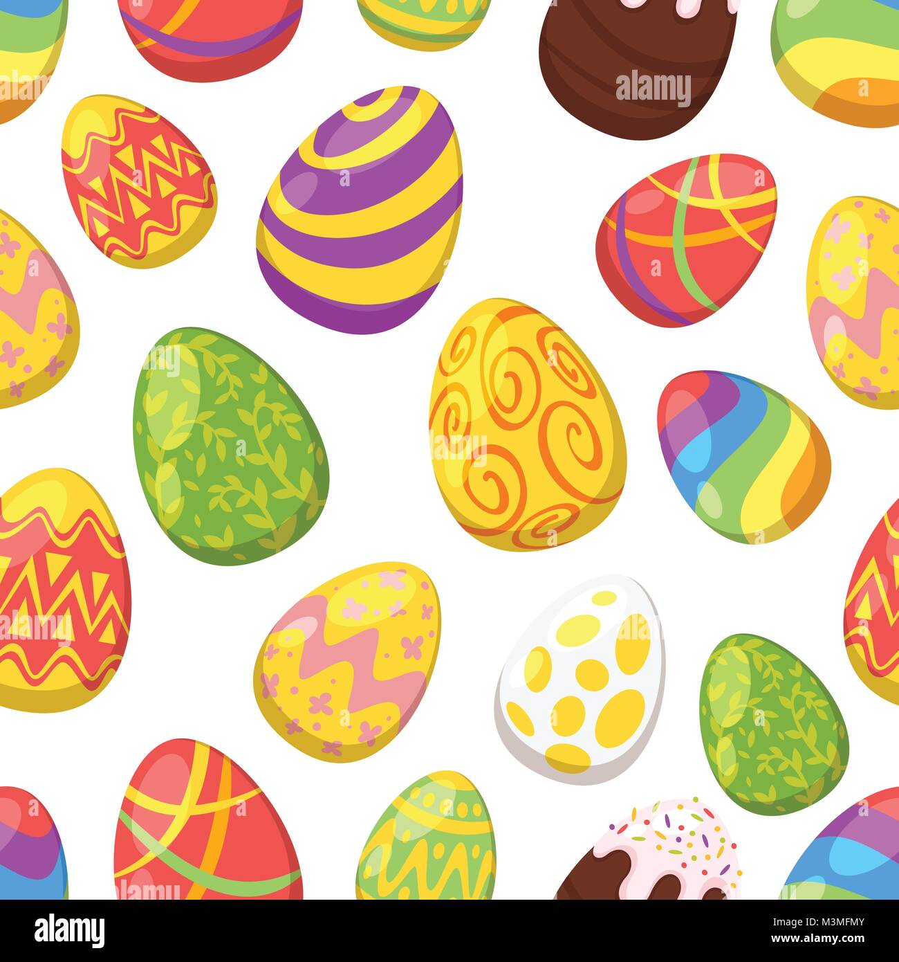Vector cartoon style seamless pattern with Easter colorful festive eggs ...