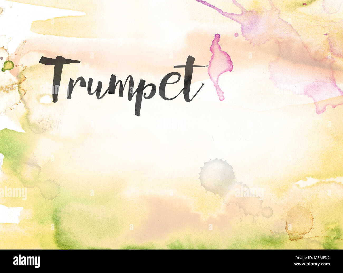 The word Trumpet concept and theme written in black ink on a colorful ...