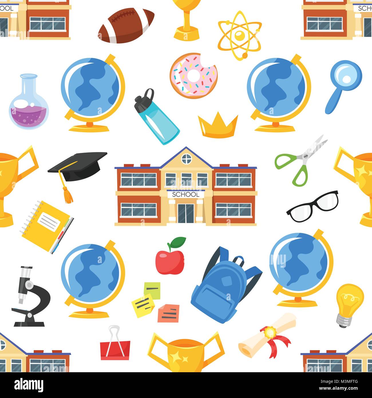 Vector cartoon style seamless pattern with school building and ...