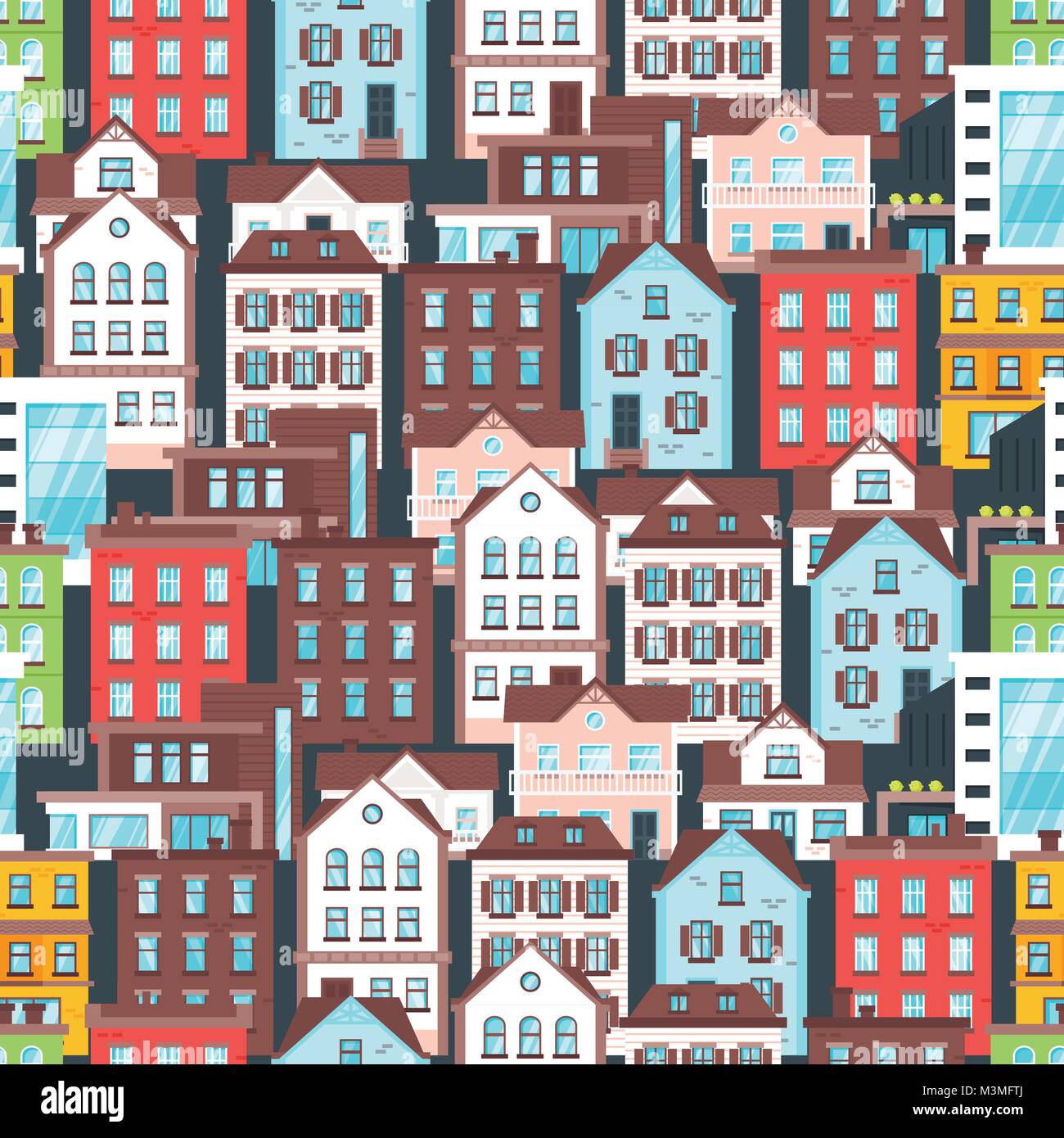 Vector cartoon style seamless pattern with city buildings Stock Vector ...