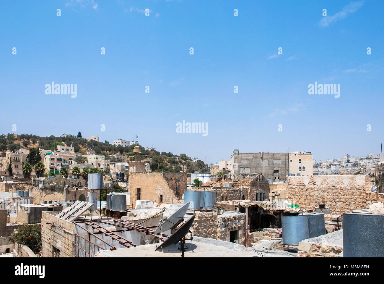 Wide angle picture of city skyline of Hebron, located in West Bank ...