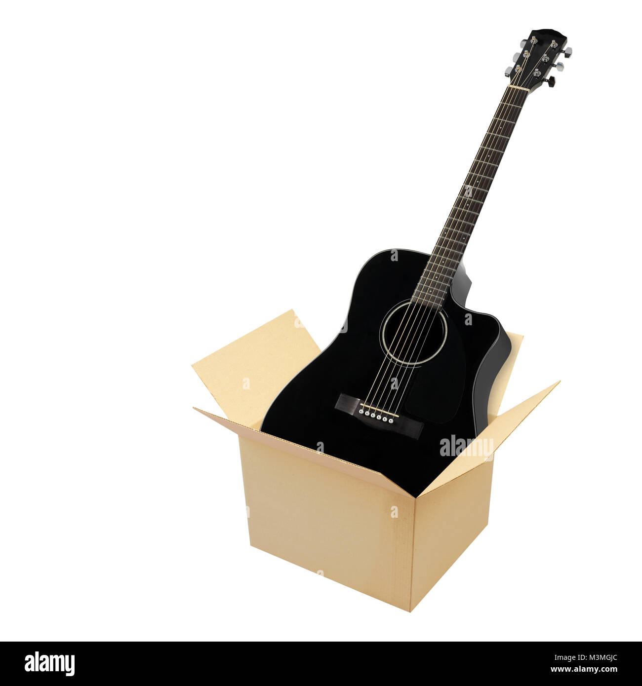 Postage and packing service - Acoustic guitar in package on a white ...