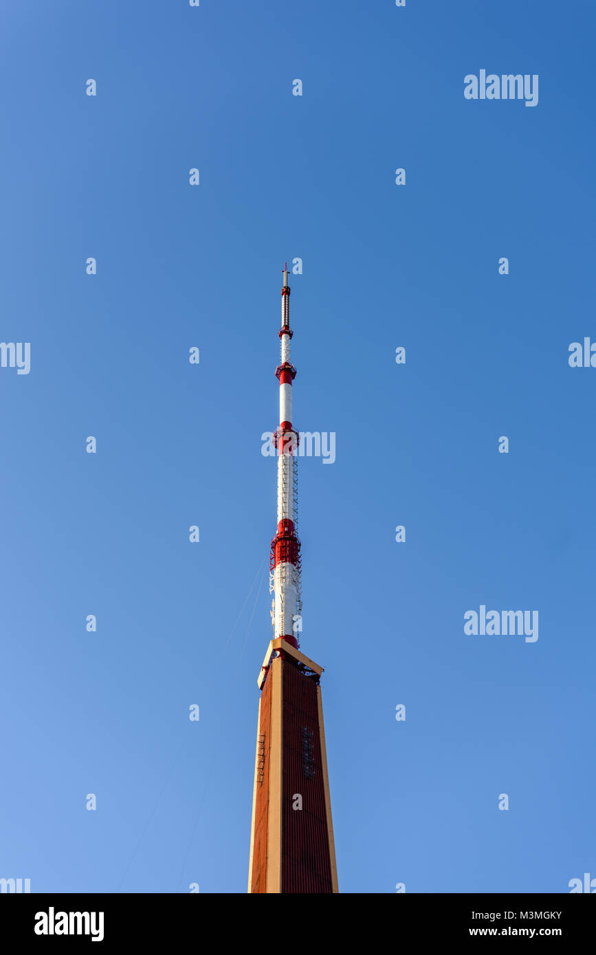 television broadcasting antenna in woods in winter Stock Photo - Alamy