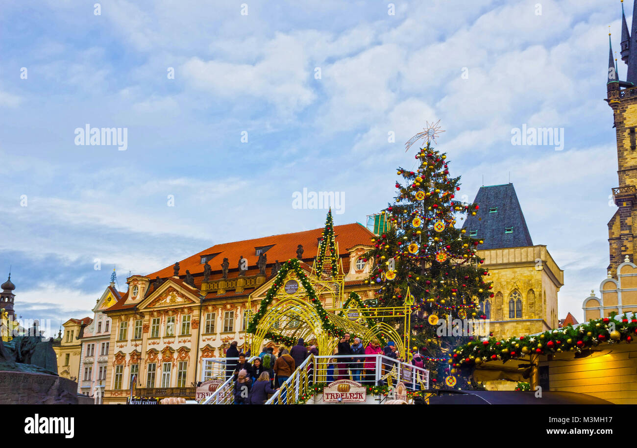 Prague, Czech Republic - December 31, 2017: Christmas tree and fairy ...