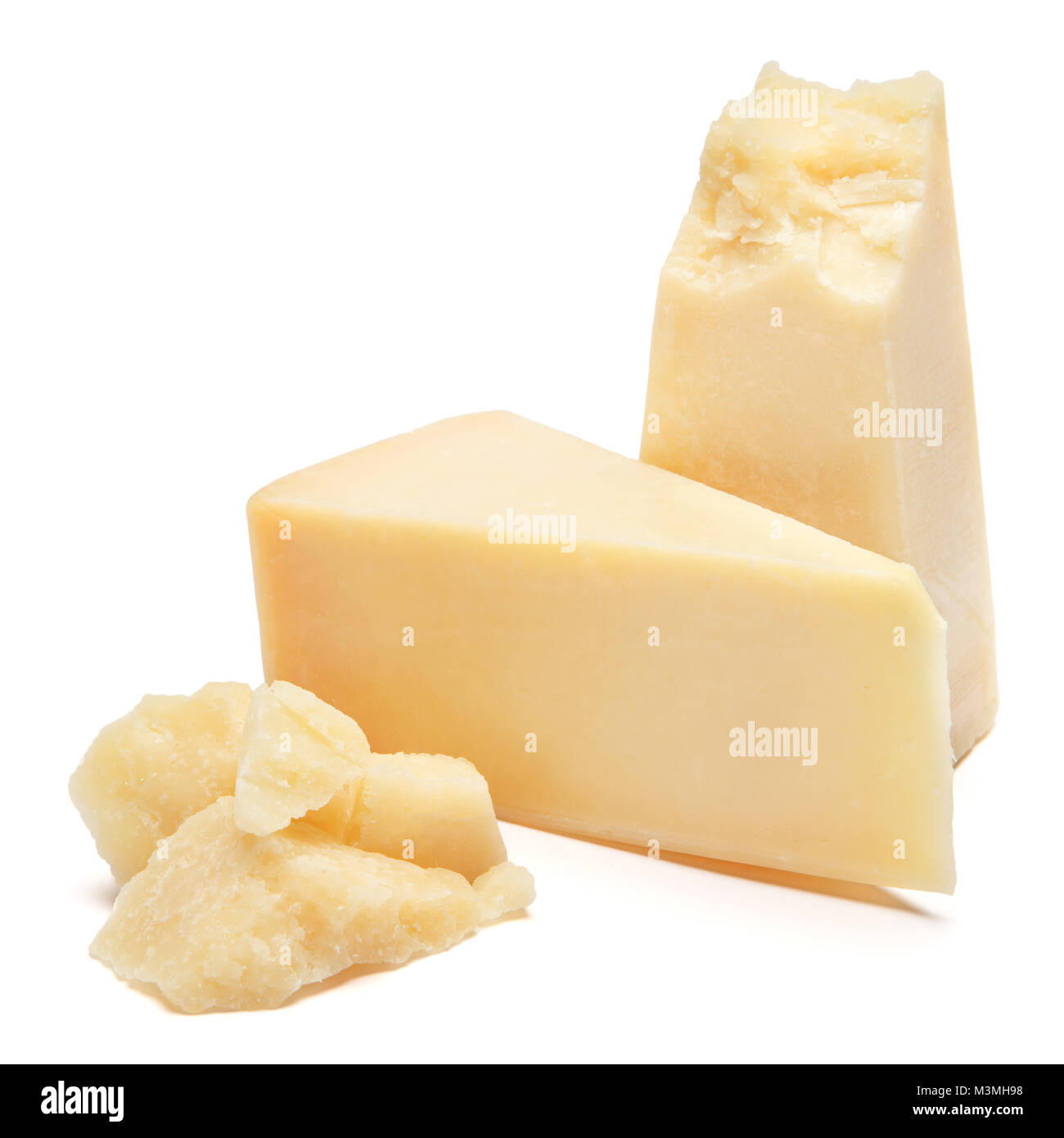 Piece of parmesan cheese on white background Stock Photo - Alamy